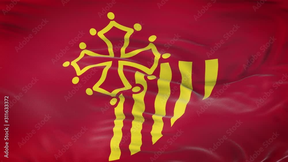 Languedoc-Roussillon (Region of France) flag waving in the wind with ...