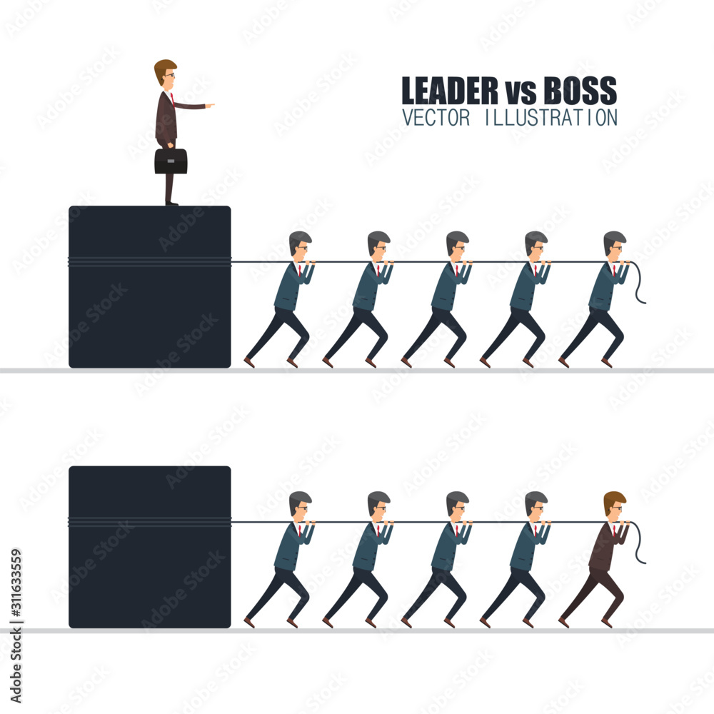 Boss vs leader concept. Vector illustration in flat design. Stock ...
