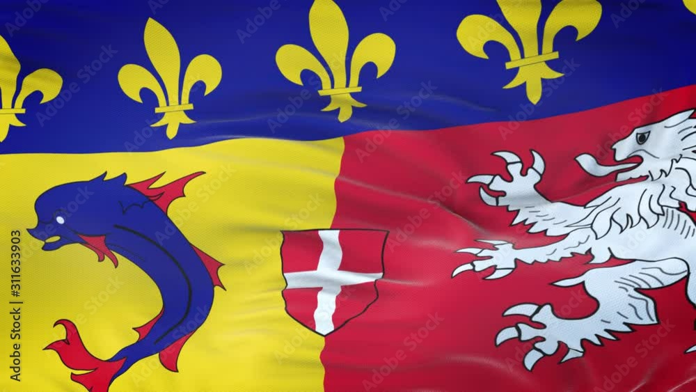 Rhone-Alpes (Region of France) flag waving in the wind with highly ...