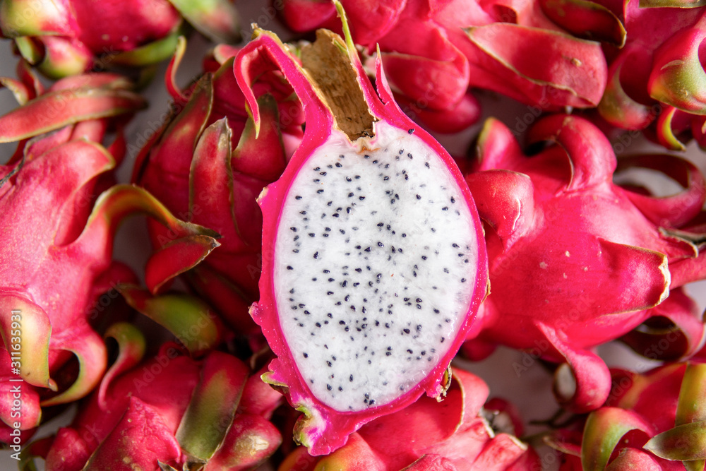 Dragon fruit Pitaya blanca or white-fleshed has pink-skinned fruit with ...