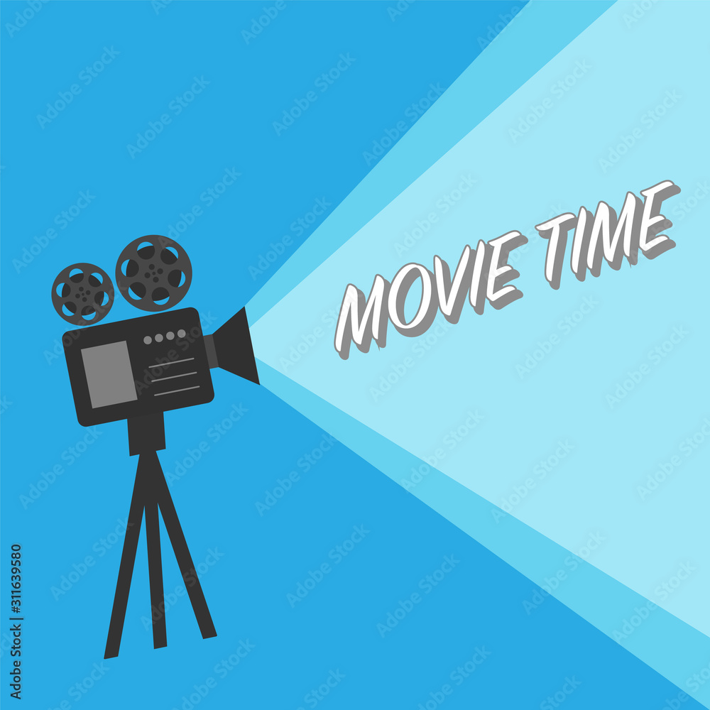 Movie time poster. Vintage cinema film projector, home movie theater ...