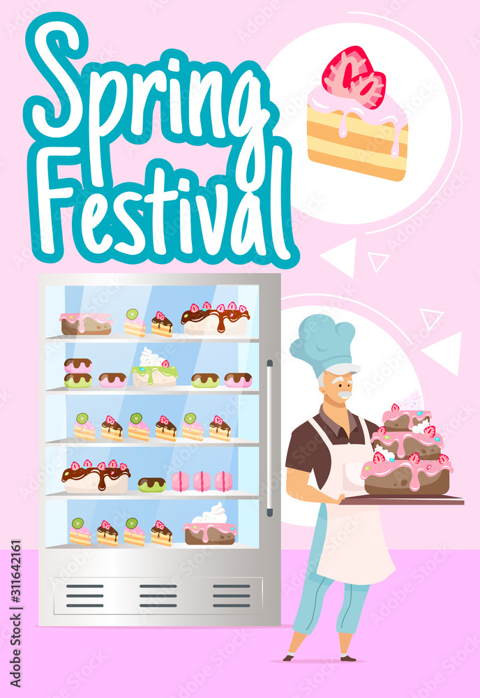 Spring festival poster vector template. Confectionery products ...