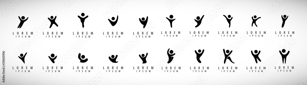 Abstract People Logo Set. Human Figure Isolated On Gray Background ...