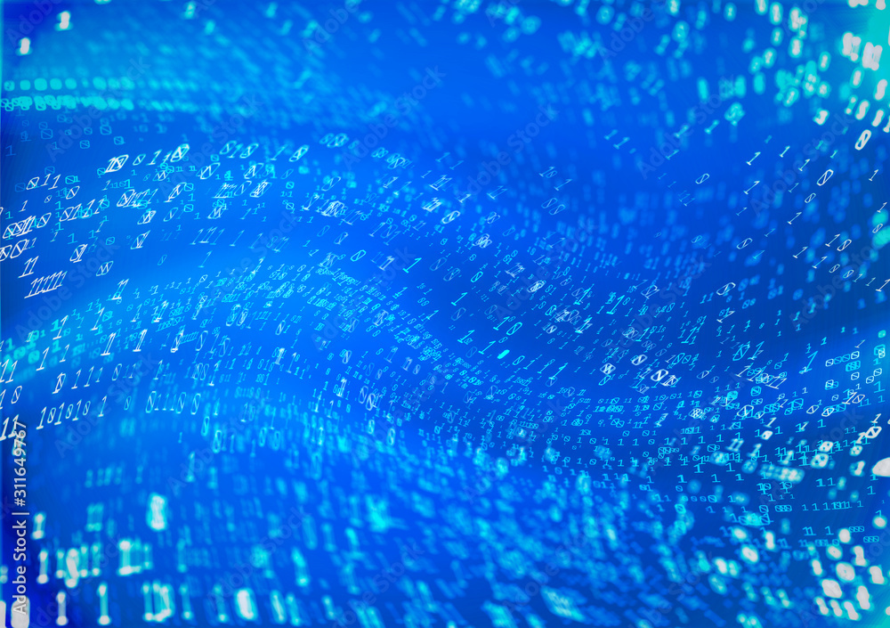 Digital binary code waves. Abstract technology background with flowing ...