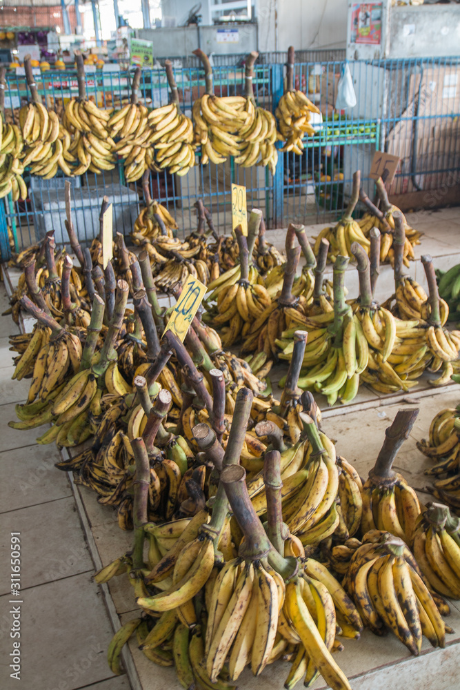 Masses of Bananas in the market hall in Manaus, Brazil, South America ...