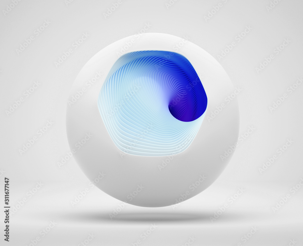 3d render of abstract art 3d ball in white matte plastic material with ...
