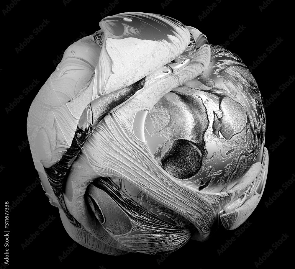 3d render of abstract 3d ball in organic round curve smooth lines in ...