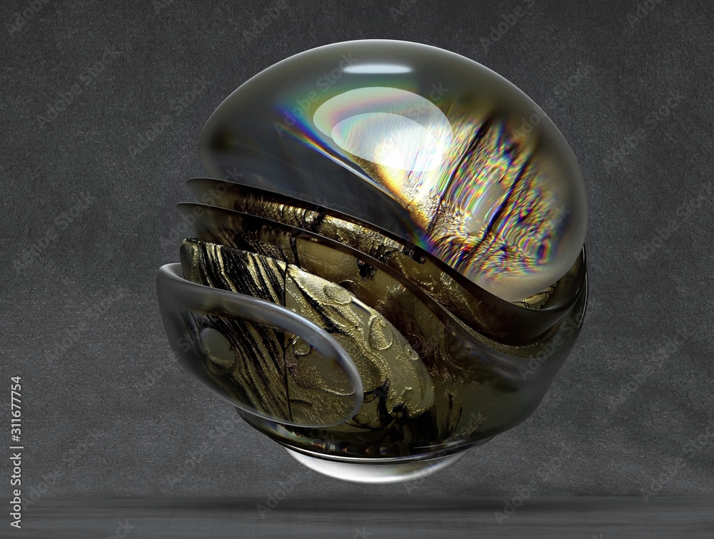 3d render of abstract 3d ball in organic curve round wavy shape in ...