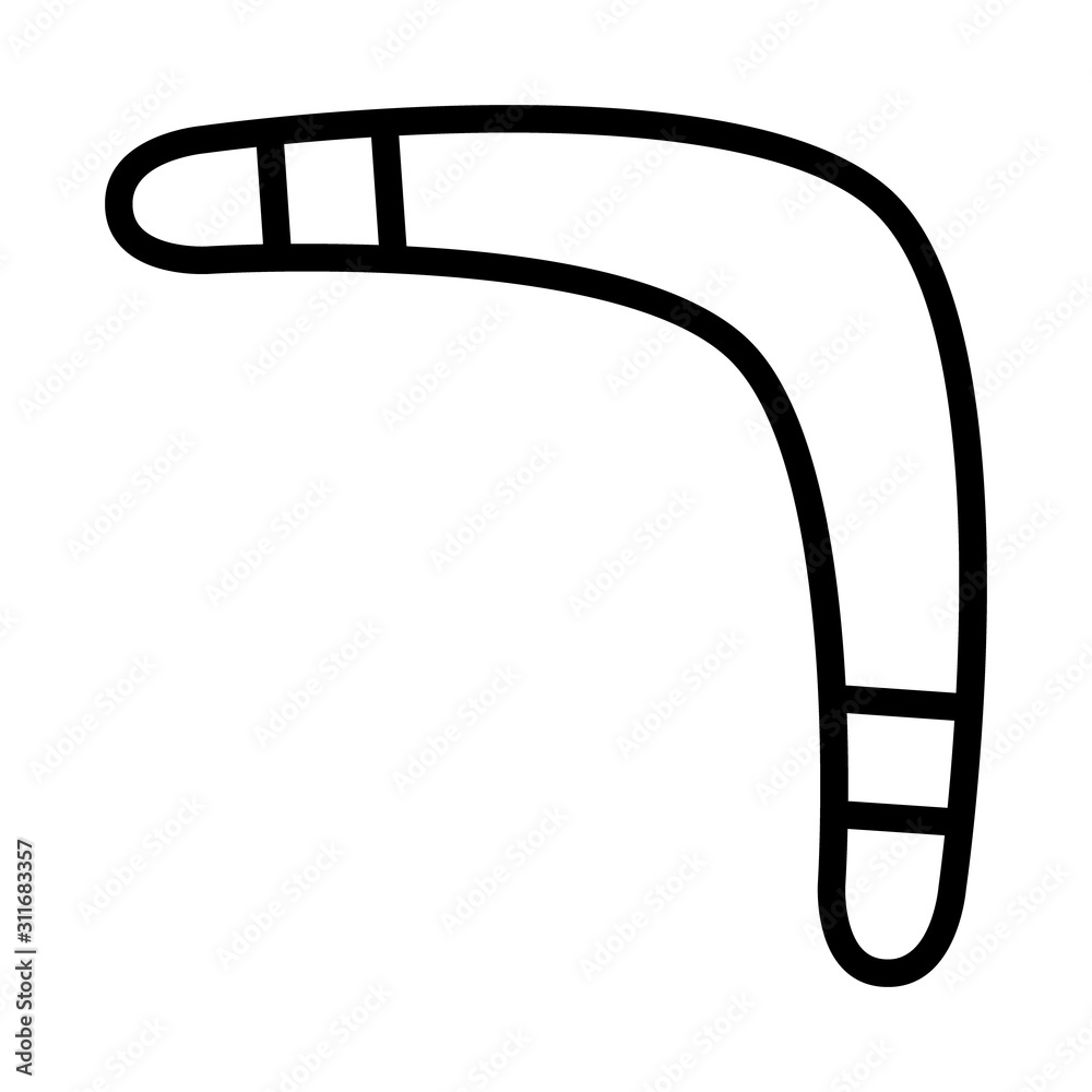 Boomerang throwing tool with stripe line art vector icon for apps and ...