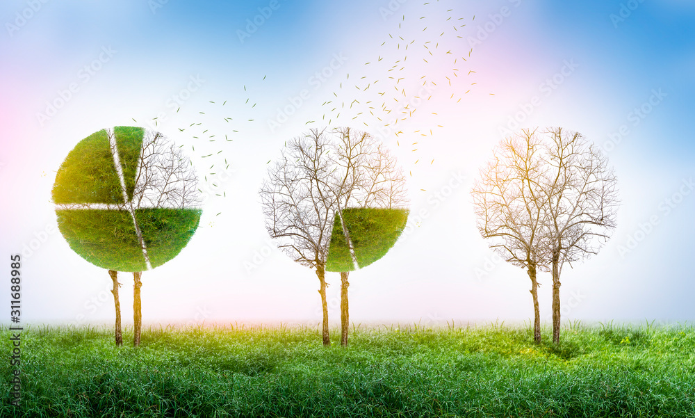 Loss of market share The pie chart is a growing green tree and falls ...