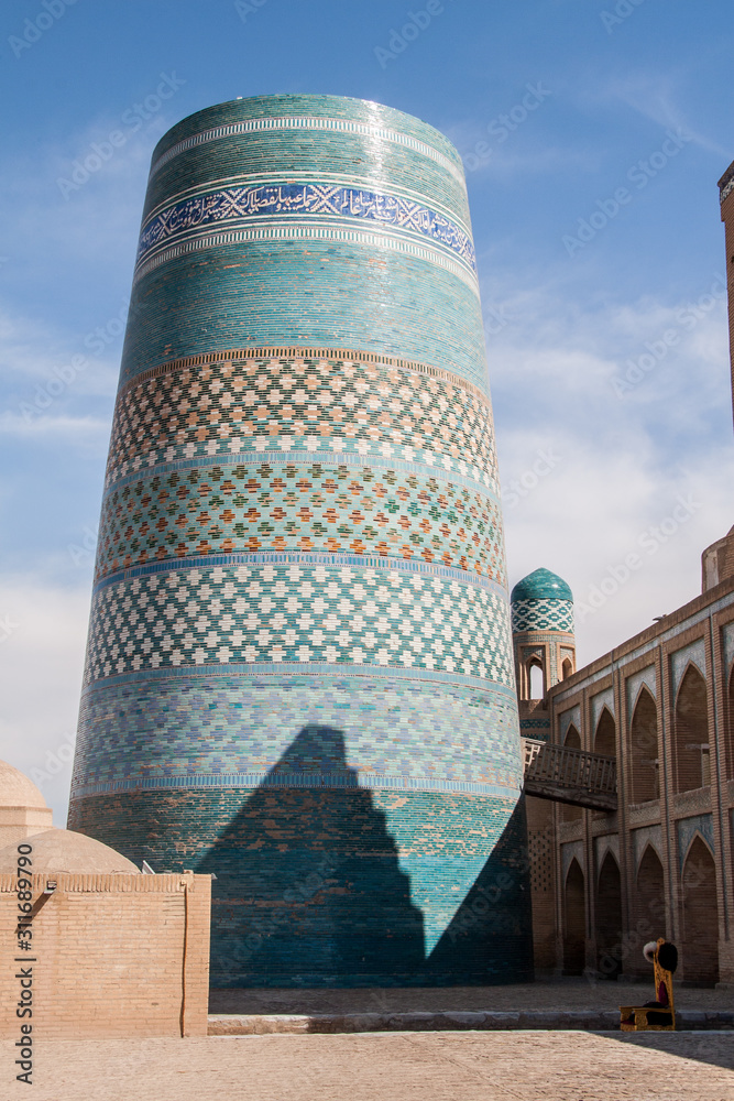 Minoret in blue tones in the ancient city of Central Asia Stock Photo ...