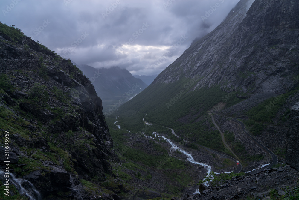 Norwegian mountain road. Trollstigen. Stigfossen waterfall. Norway ...