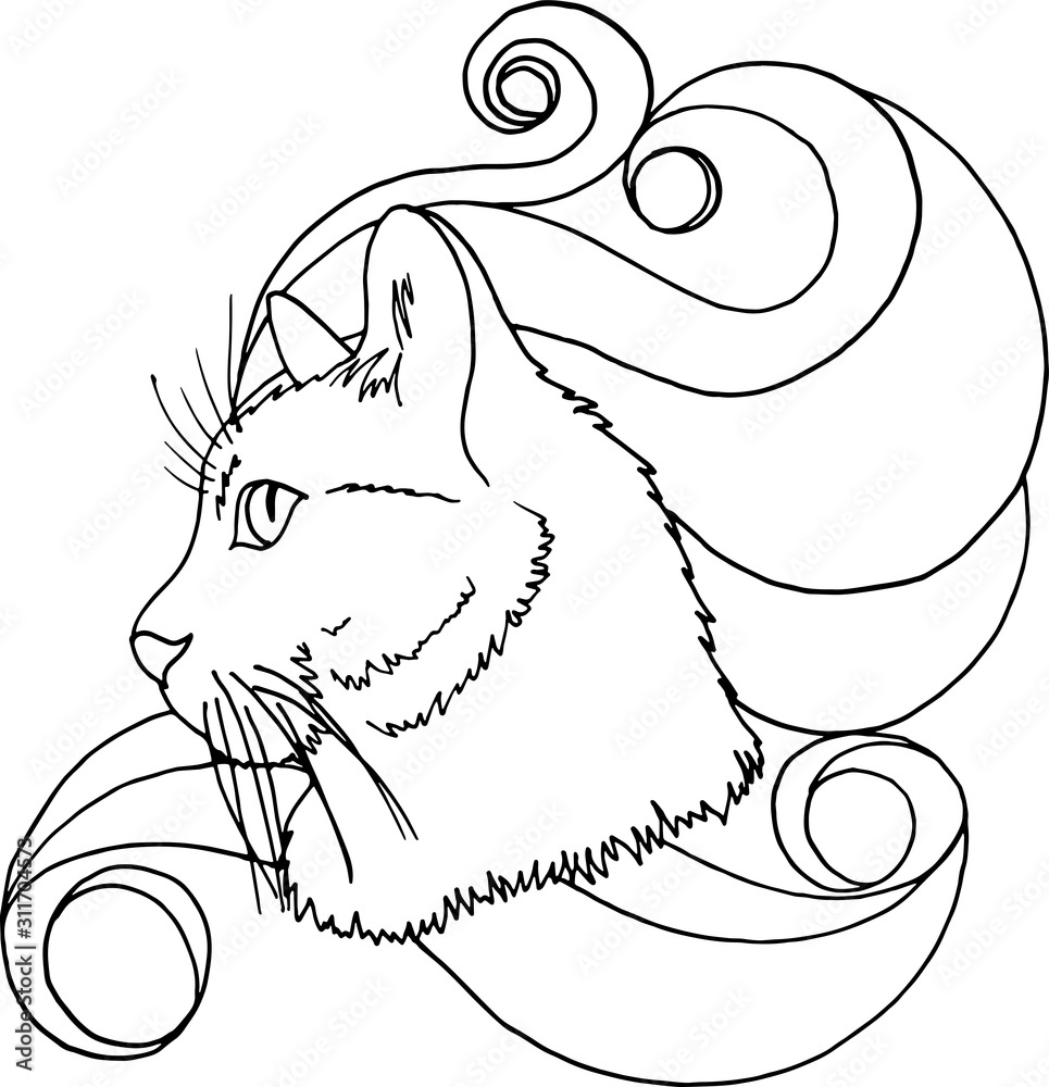 Coloring page with cat. Line art. Stock Vector | Adobe Stock