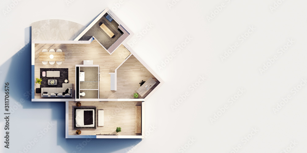 House interior floor plan design with mock up empty space 3D Rendering ...