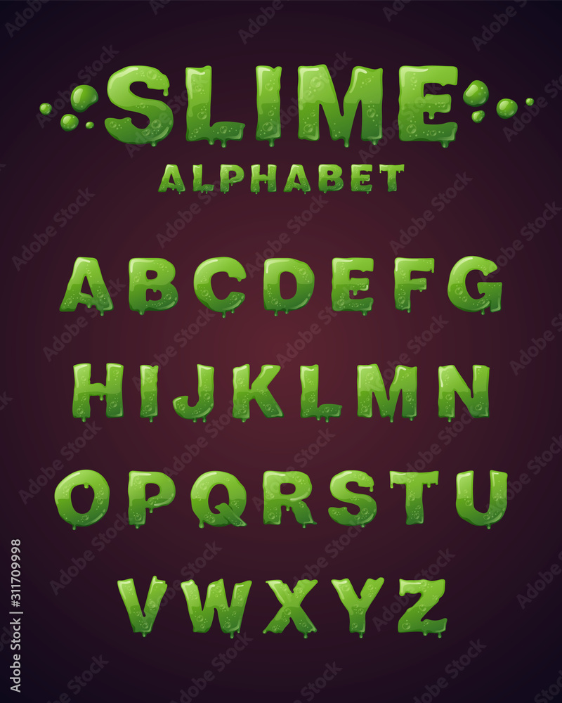 Font of green slime. Letters with green glaze. Stock Vector | Adobe Stock