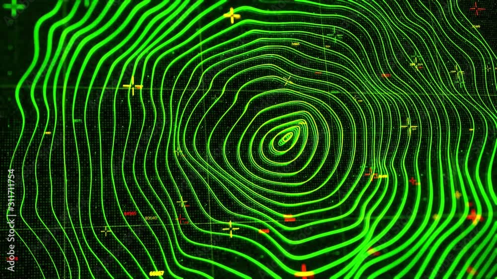 Concentric green rings moving on the black screen background. Animation ...