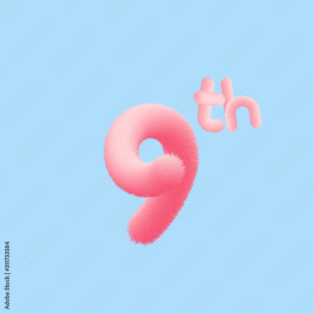 Number 9th Realistic 3D Fur Effect. Vector illustration for your Ninth ...