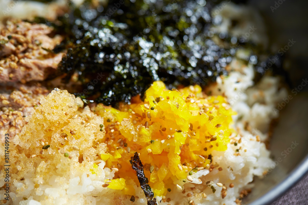 Korean flying fish roe rice bowl Stock Photo | Adobe Stock