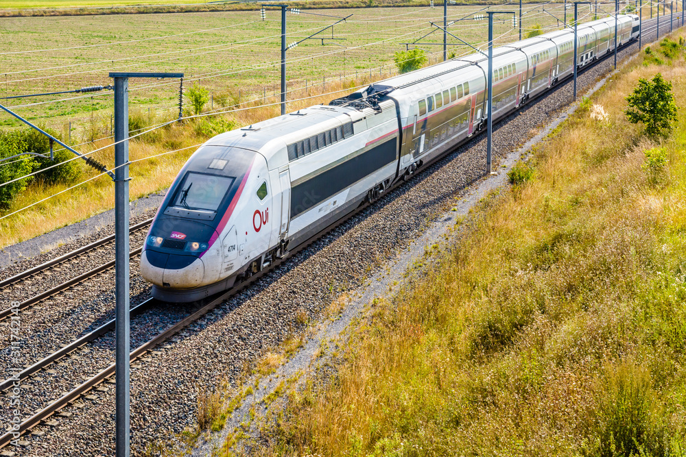Varreddes, France - August 18, 2018: A TGV Duplex high-speed train in ...