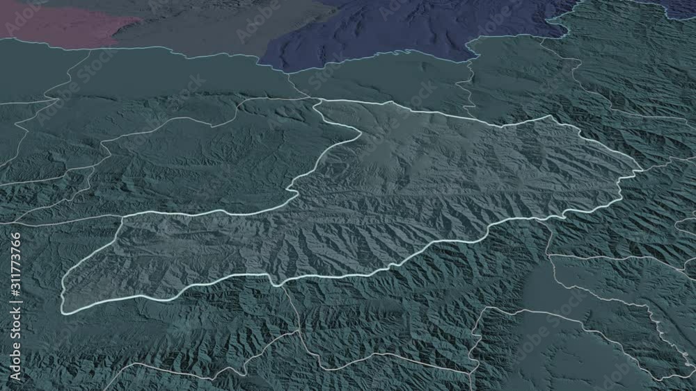 Baghlan, province with its capital, zoomed and extruded on the ...