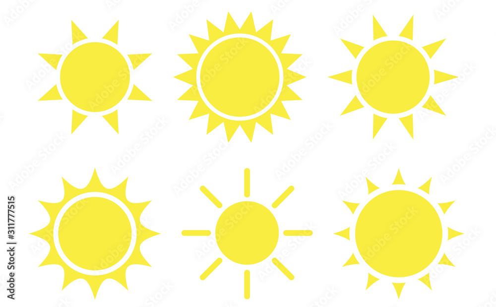 Sun flat style icon weather and sunshine set. Forecast logo symbol ...