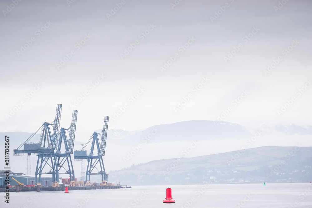 Container terminal crane gantry for loading and offloading cargo ...