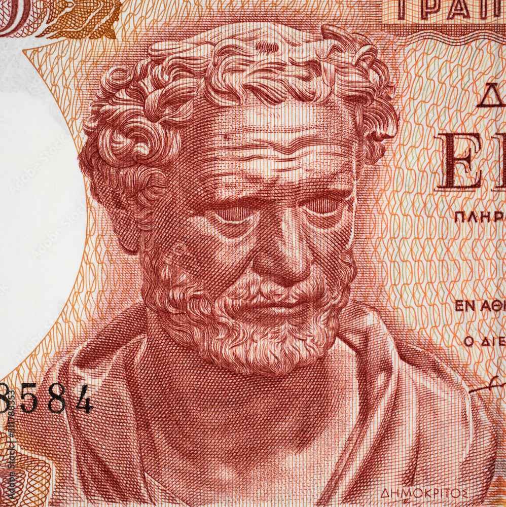 Democritus portrait on 100 Greece drachma (1967) banknote close up ...