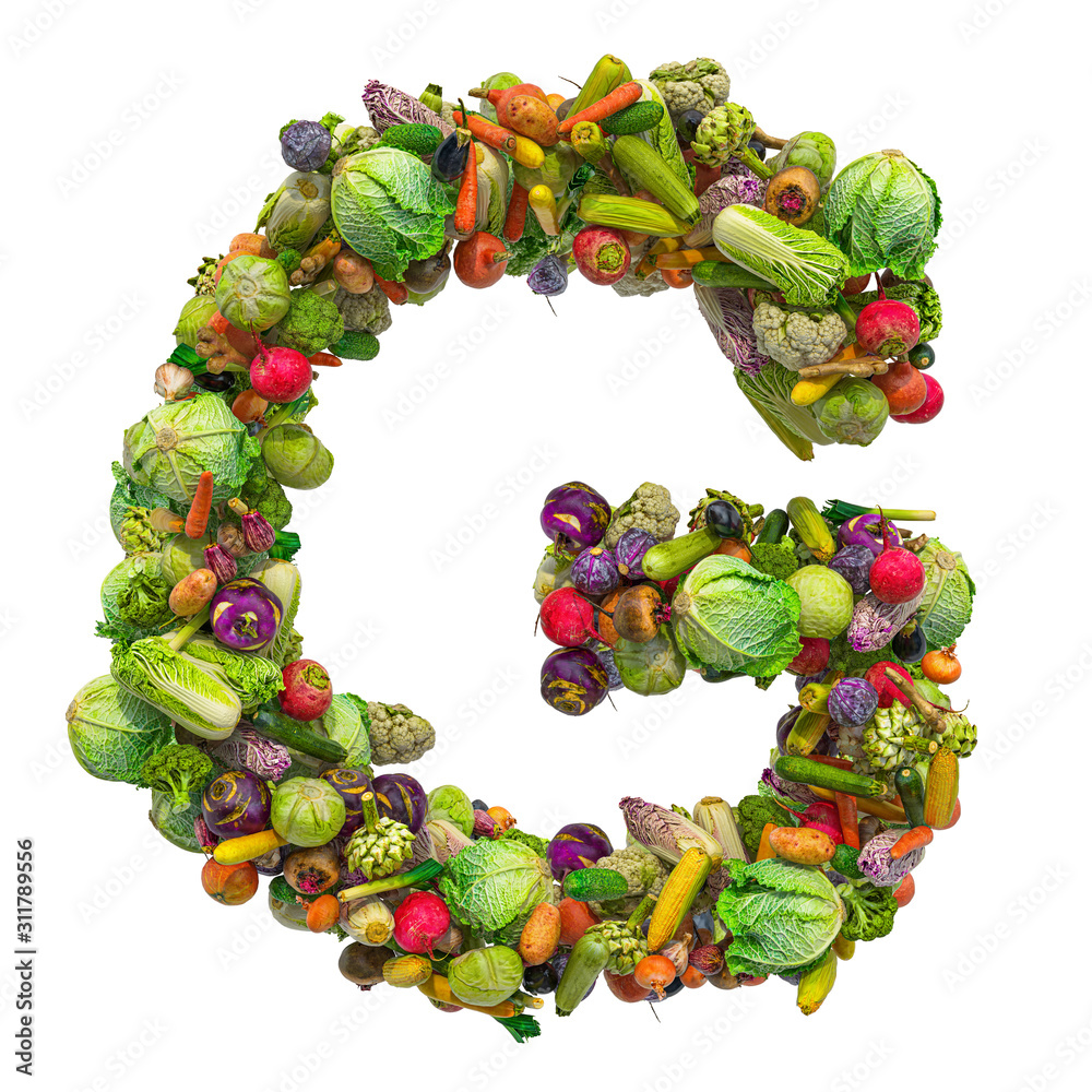 Letter G, vegetables font. 3D rendering Stock Illustration | Adobe Stock