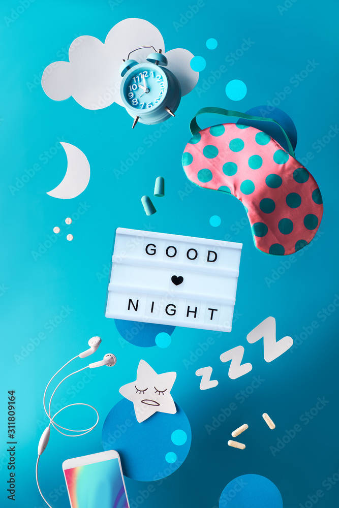 Healthy night sleep creative concept with text "Quality of sleep" on ...