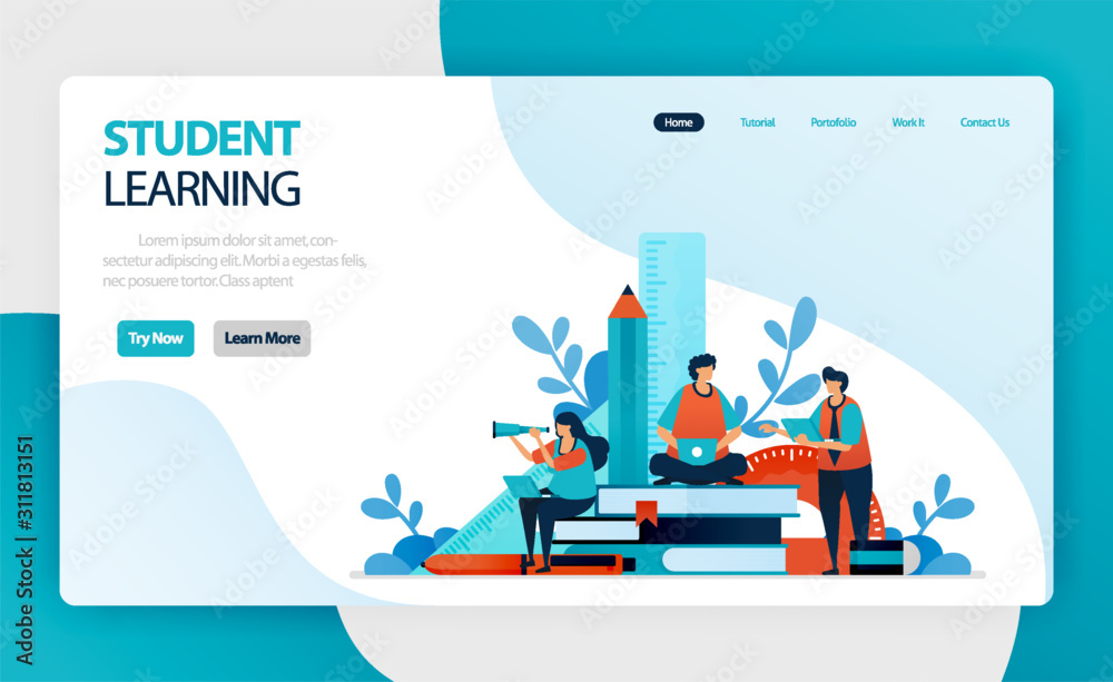 landing page for student learning and education. student study. online ...