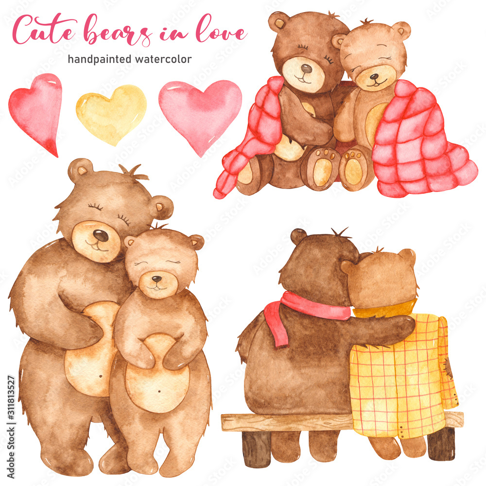 Watercolor clipart with cute bears in love Stock Illustration | Adobe Stock
