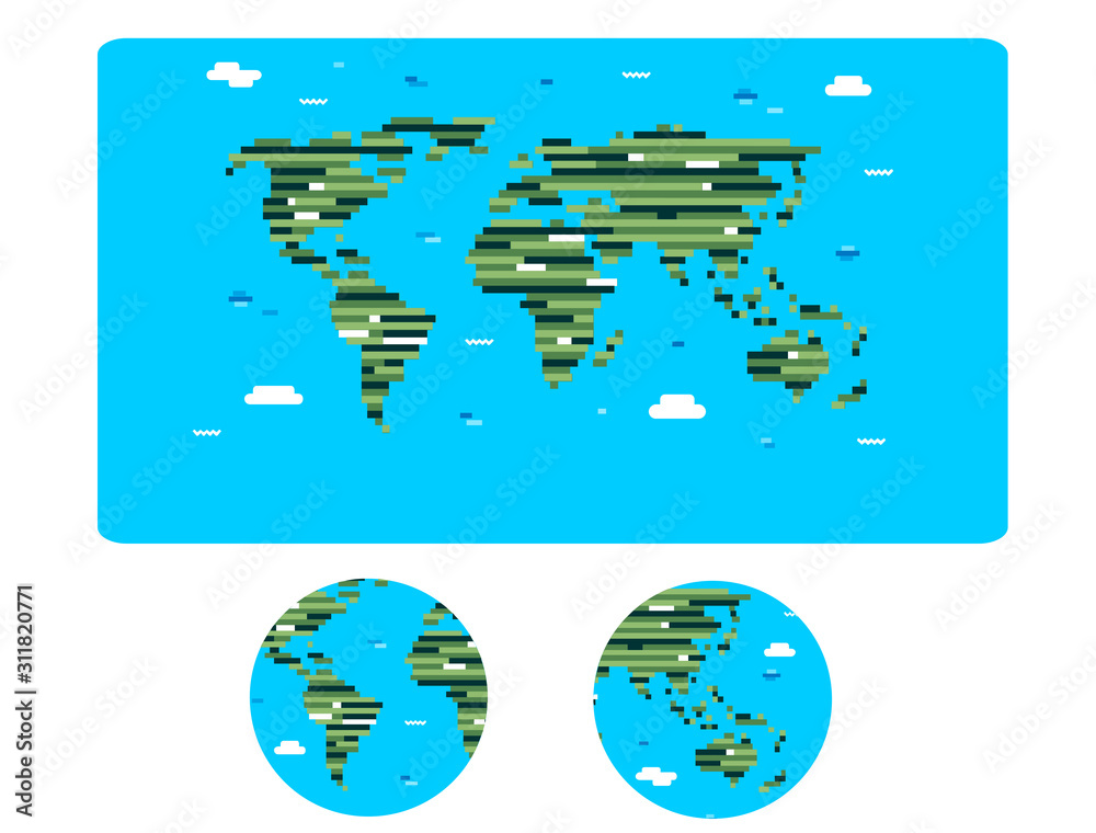 flat design simple world map with blue background vector illustration ...