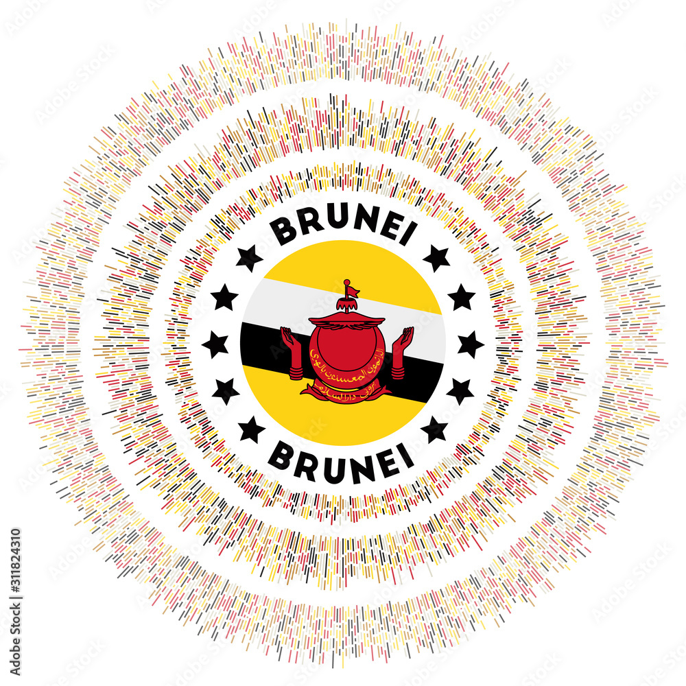 Brunei symbol. Radiant country flag with colorful rays. Shiny sunburst ...