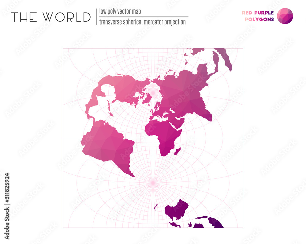 Vector map of the world. Transverse spherical Mercator projection of ... Vector map of the world. Transverse spherical Mercator projection of ...