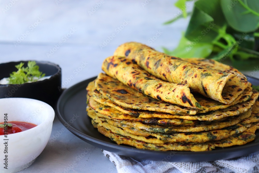 A Food called Methi paratha or Methi thepla is a Indian breakfast dish ...