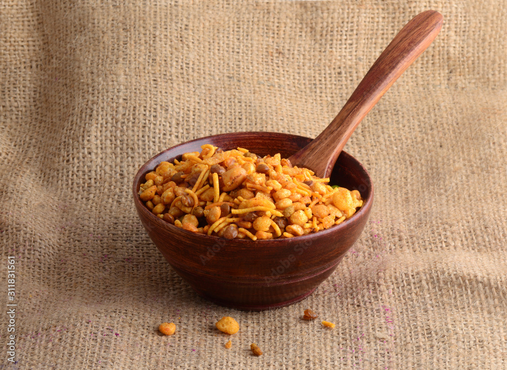 Indian Snacks : Mixture (roasted nuts with salt pepper, Spice, pulses ...