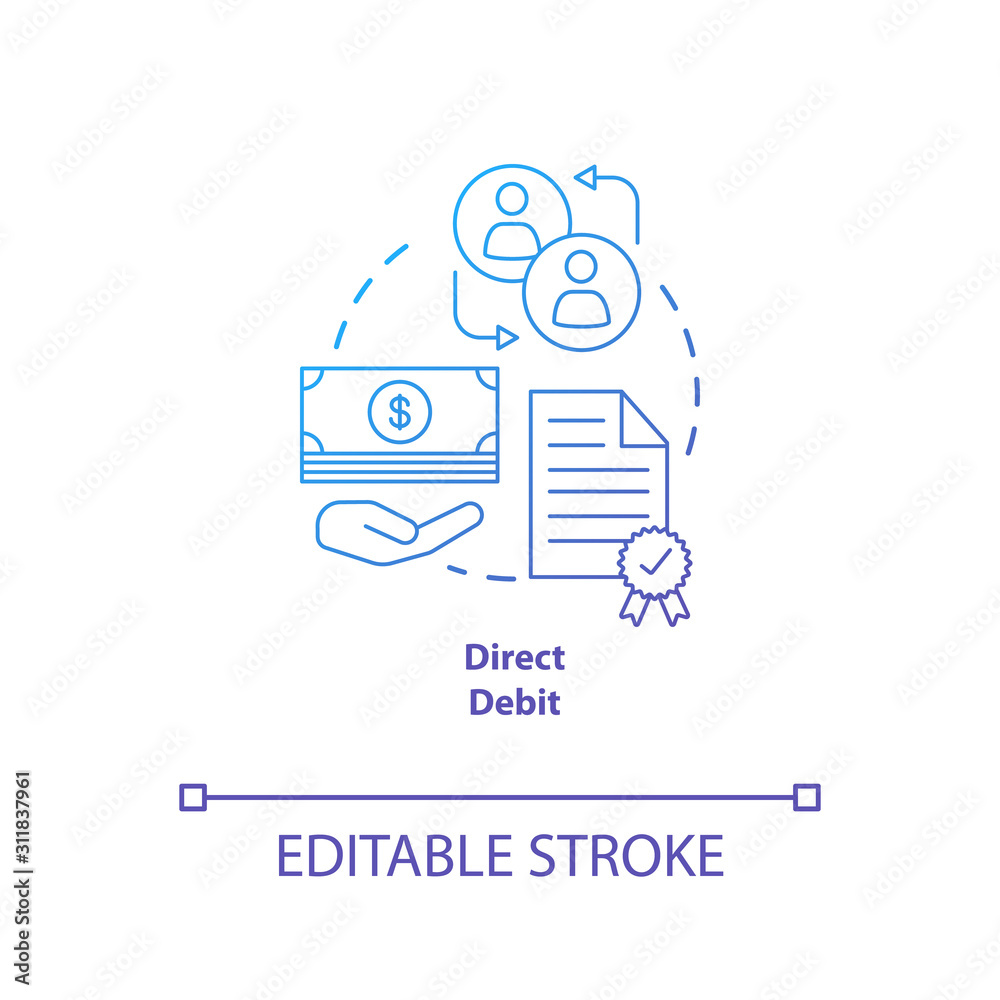 Direct debit blue gradient concept icon. Financial withdrawal idea thin ...