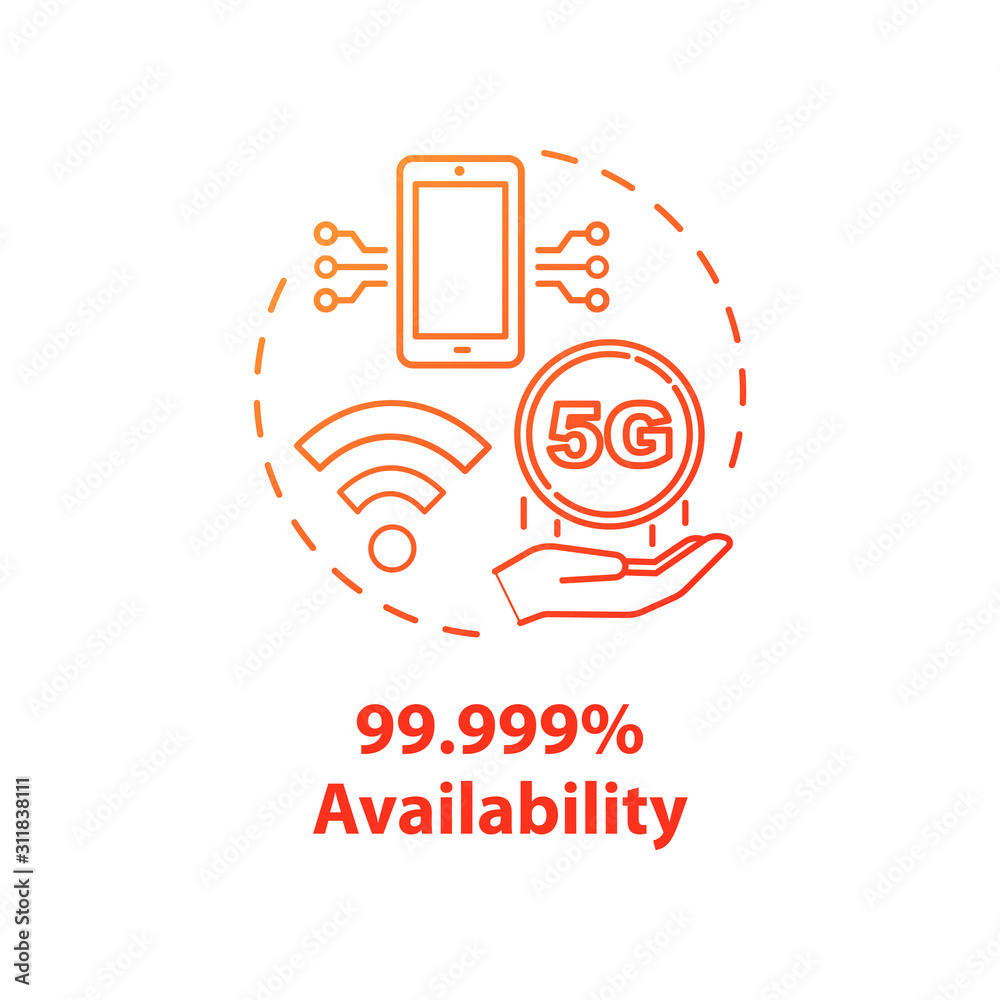 99.999 percent availability concept icon. Mobile internet. 5G ...