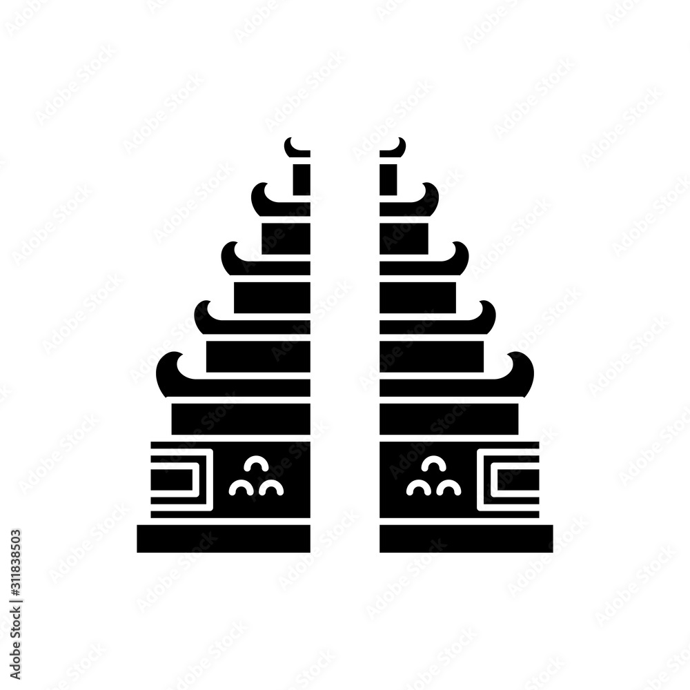 Pura Lempuyang temple glyph icon. Indonesian religious places. Hinduist ...