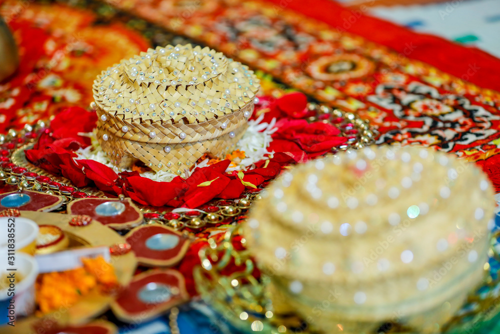 Indian wedding ceremony : Turmeric paste in bowl for haldi ceremony ...