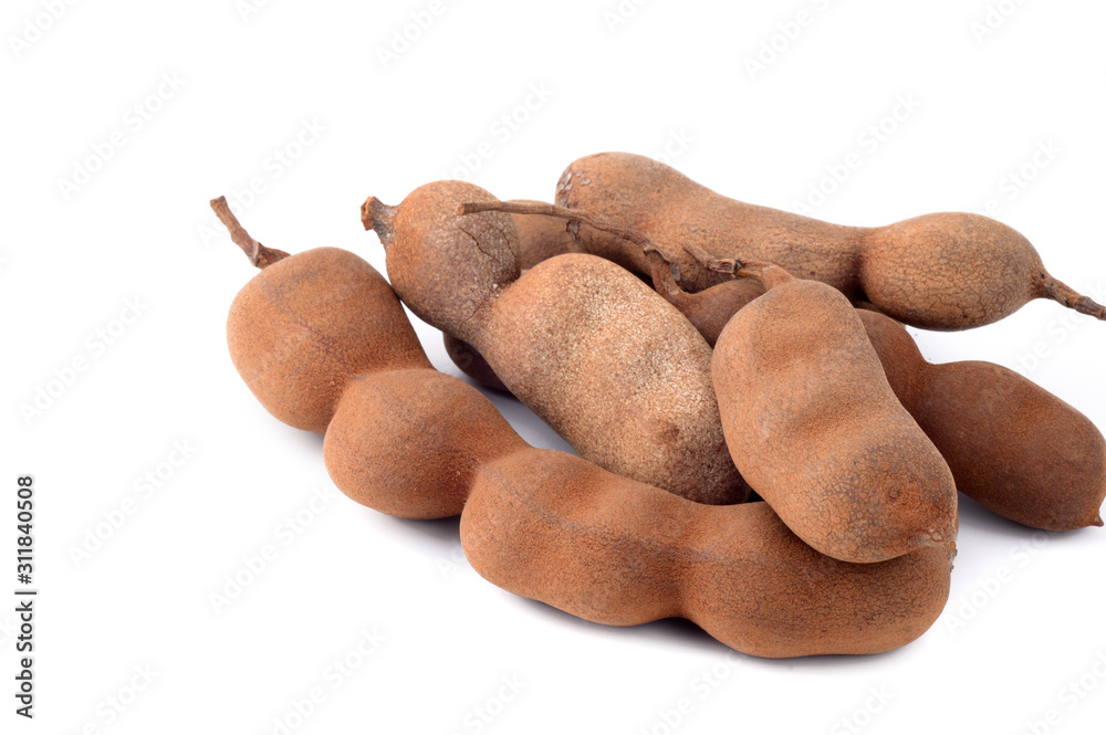 Tamarind isolated on white background. Sweet tamarind (Tamarind indica ...