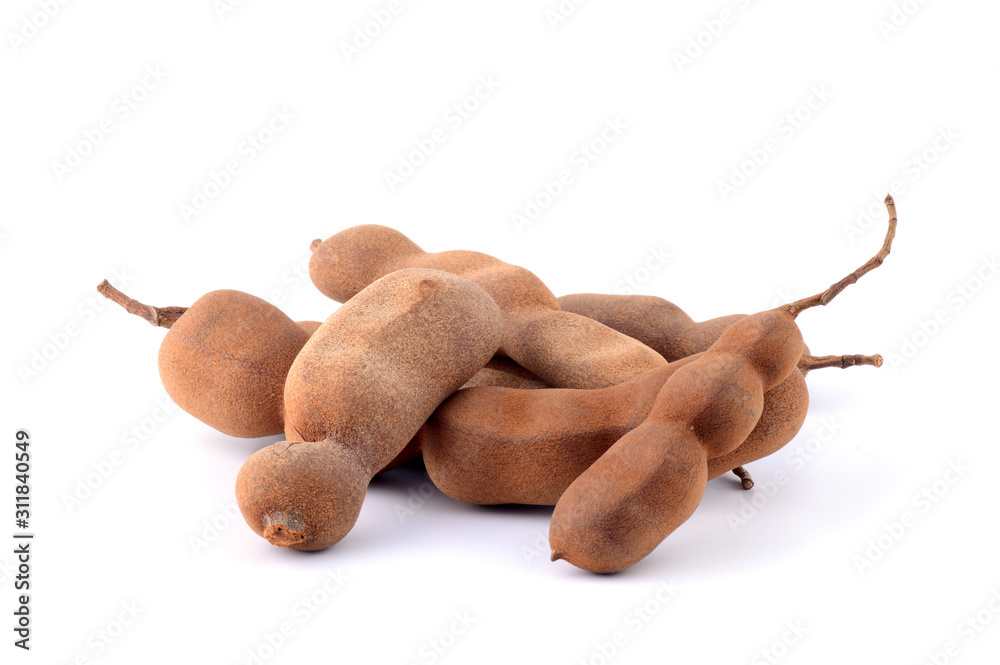 Tamarind isolated on white background. Sweet tamarind (Tamarind indica ...