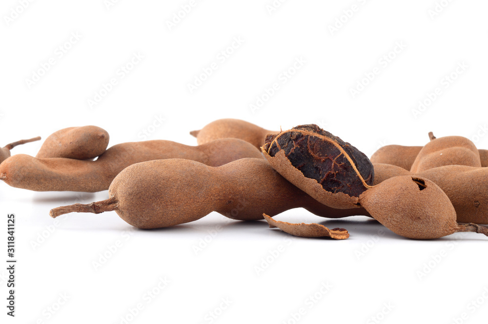 Tamarind isolated on white background. Sweet tamarind (Tamarind indica ...