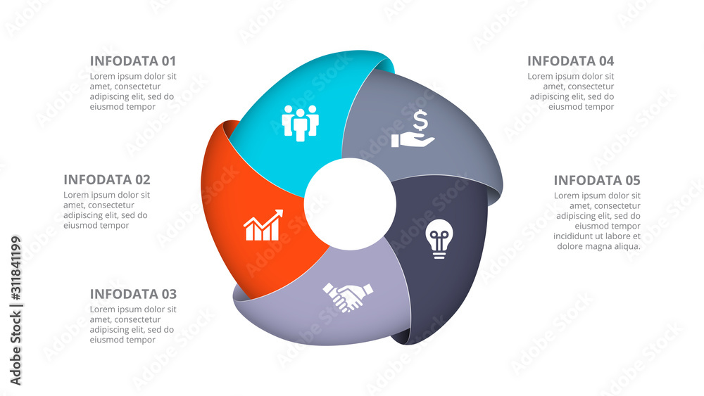 Vector diagram with 5 elements. Design concept of five options of ...