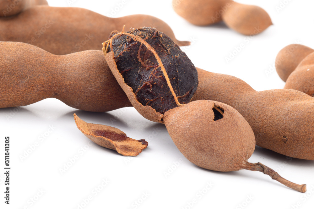 Tamarind isolated on white background. Sweet tamarind (Tamarind indica ...