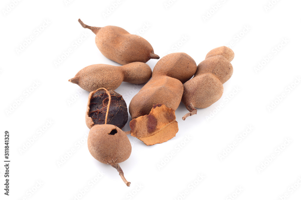 Tamarind isolated on white background. Sweet tamarind (Tamarind indica ...