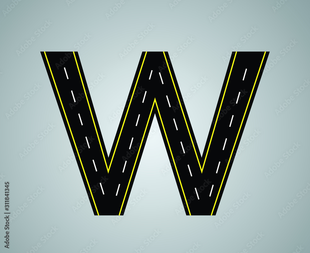 Alphabet letter road with white and yellow line markings highway ...