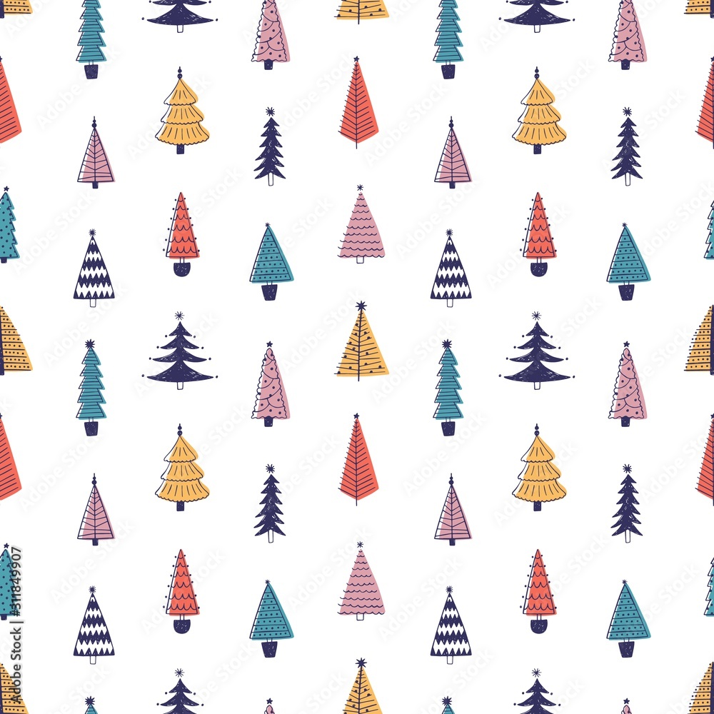 Colorful fir trees hand drawn vector seamless pattern Stock Vector ...