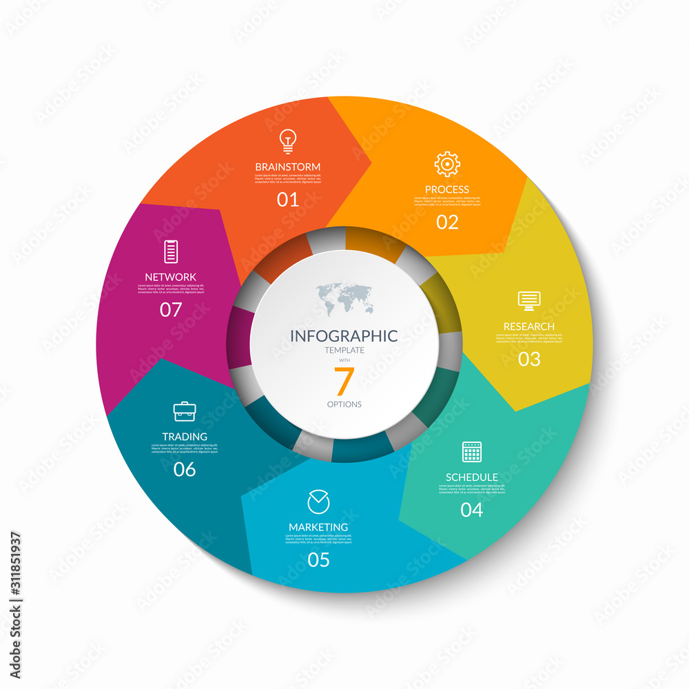 Infographic process chart. Design template with 7 circular arrows ...
