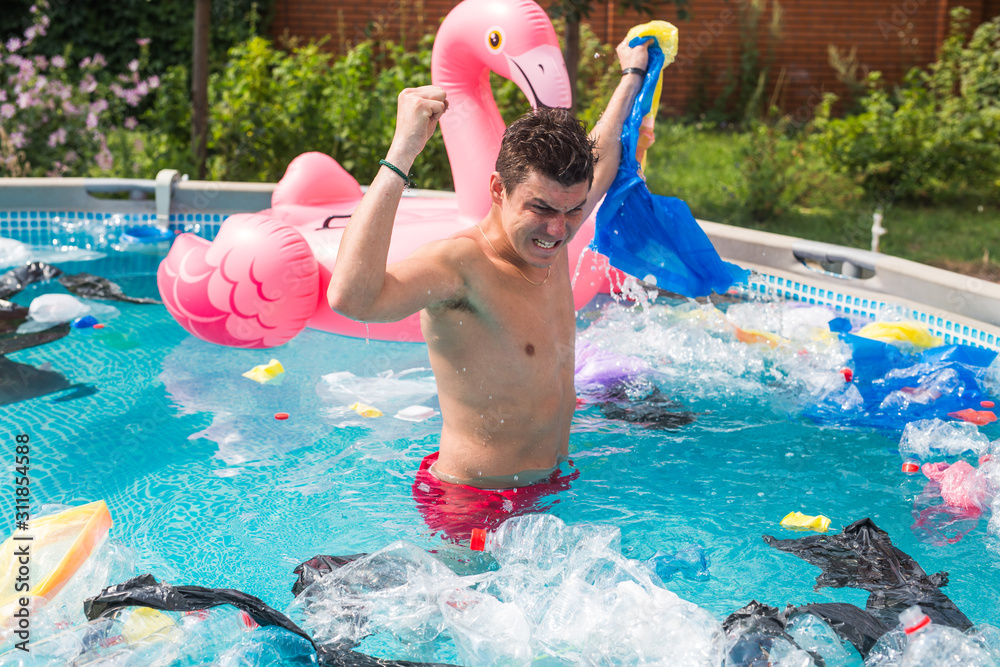 Ecology, plastic trash, environmental emergency and water pollution ...